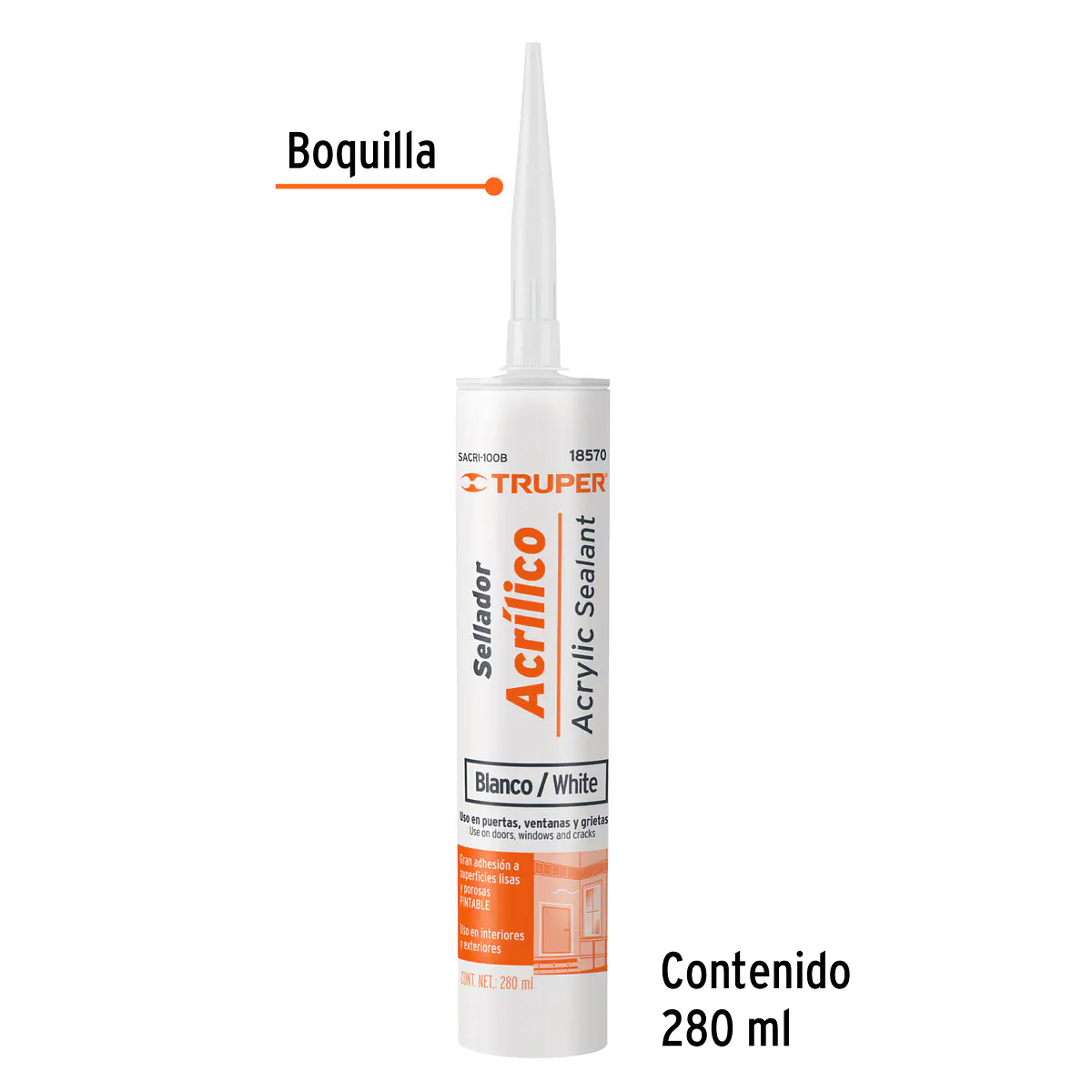 SILICONA ACRILICA BLANCO 280ml TRUPER | MCR suministros