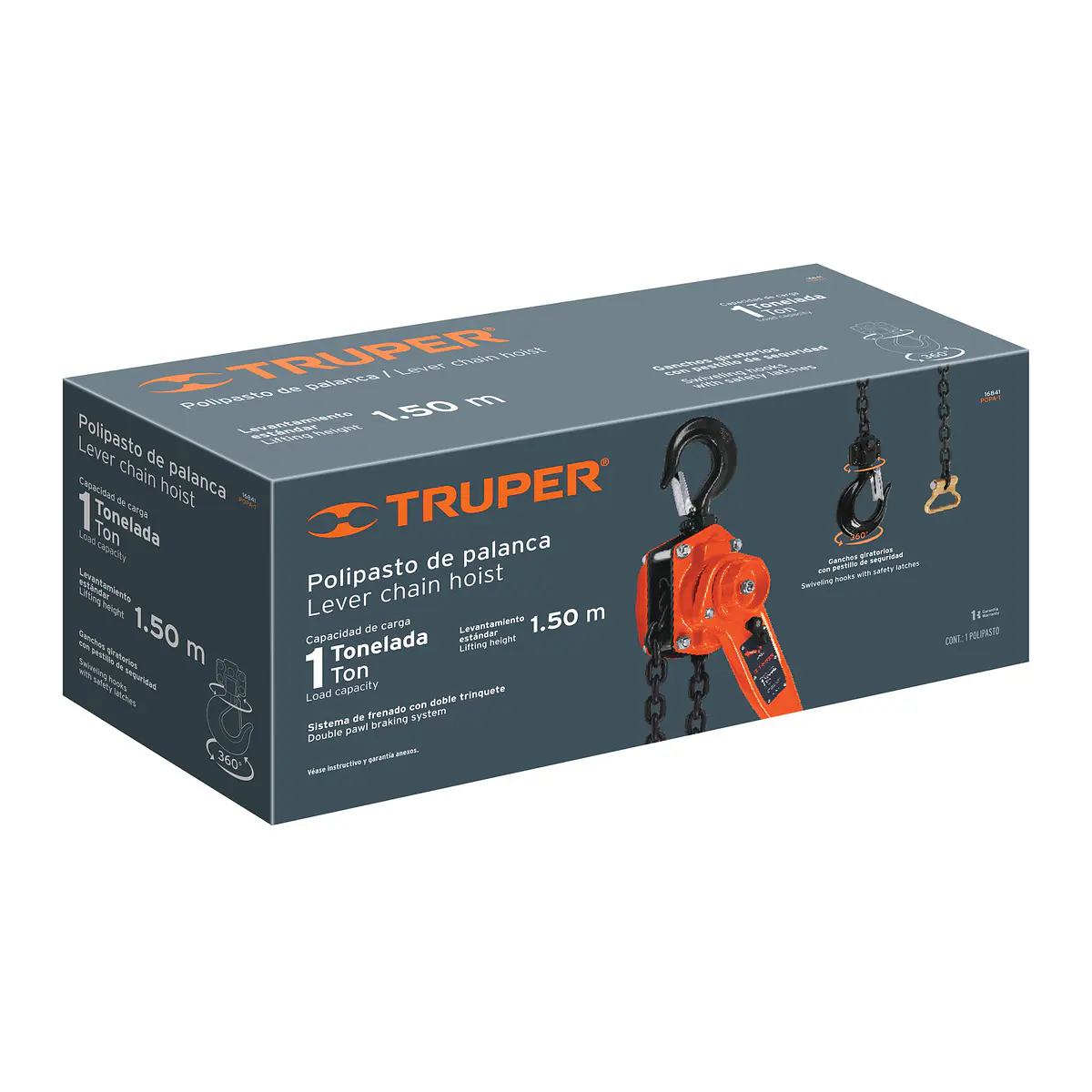TECLE POLIPASTO CON RATCHET CARGA 1 TONELADA TRUPER | MCR suministros