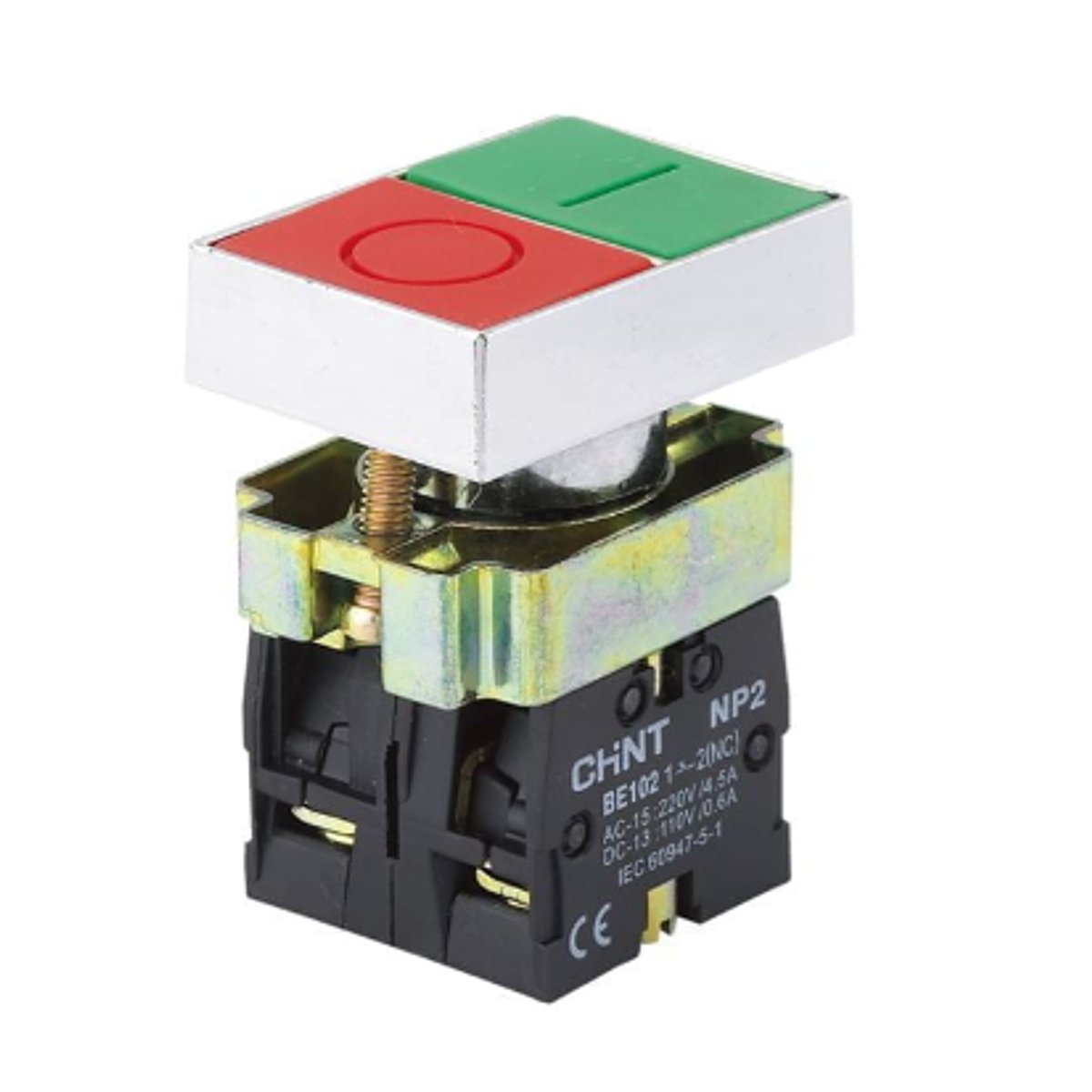 PULSADOR DOBLE METALICO RASANTE ROJO+VERDE, Ø22Mm, 1NA+1NC | MCR suministros