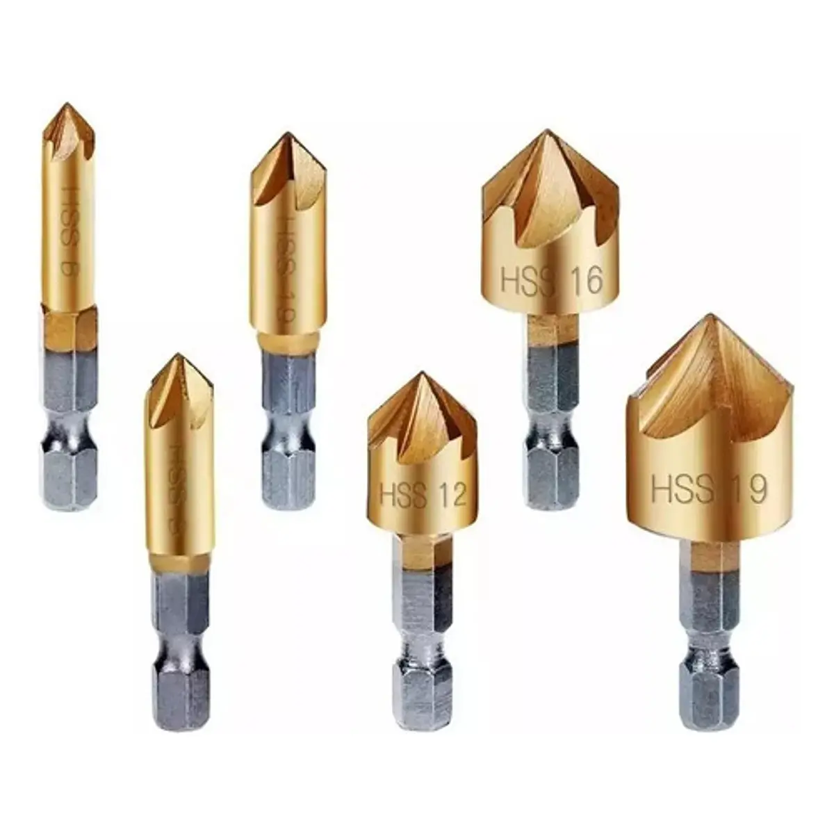 Set De 6 Avellanadores Para Metal 6, 8, 9, 12, 16 Y 19 Mm