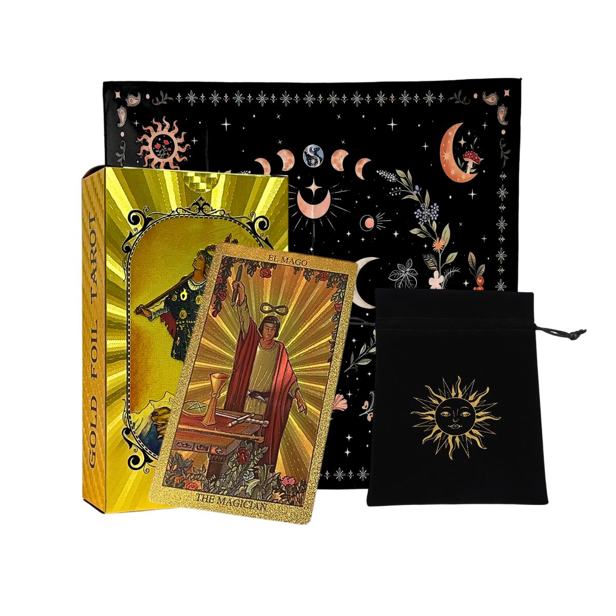 Pack Tarot Gold Foil Dorado (Español) + Bolsa y Mantel
