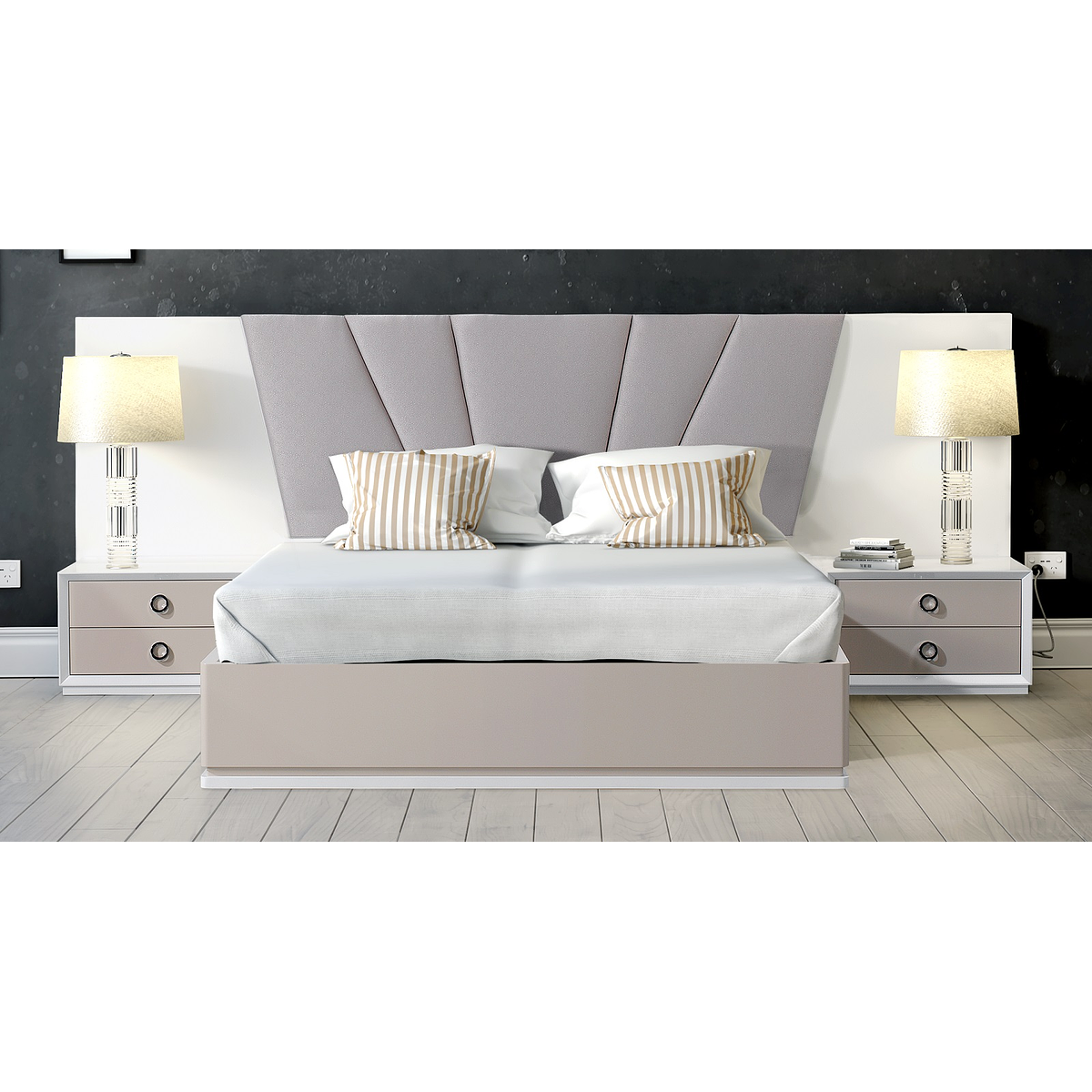 Cama Lee Colection Branco Brilho/Vison S Mate