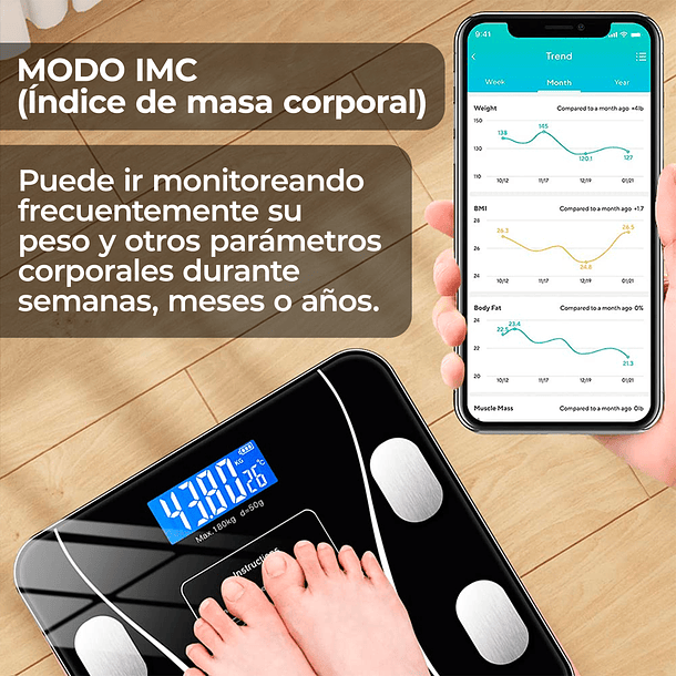 Pesa Digital Inteligente Baño Recargable Usb Bluetooth App