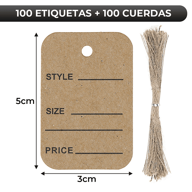 100 Etiquetas Tags De Papel Kraft Para Precios Ropa 5x3cm