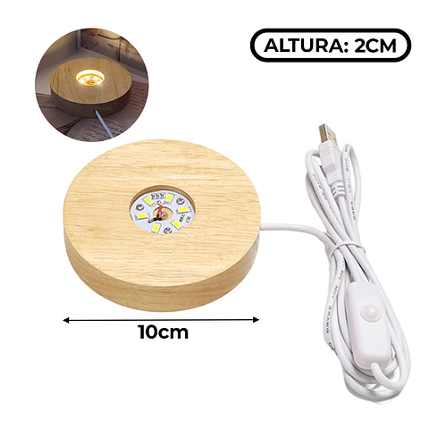 Base Redonda Madera Led 3 Tonos Para Lámpara Bola 3d 10cm