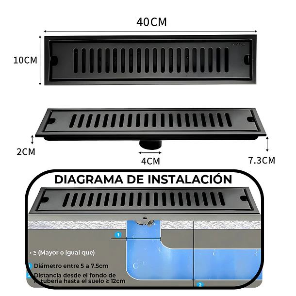 Rejilla De Cubierta Drenaje Piso Desagüe Ducha Acero 40x1...