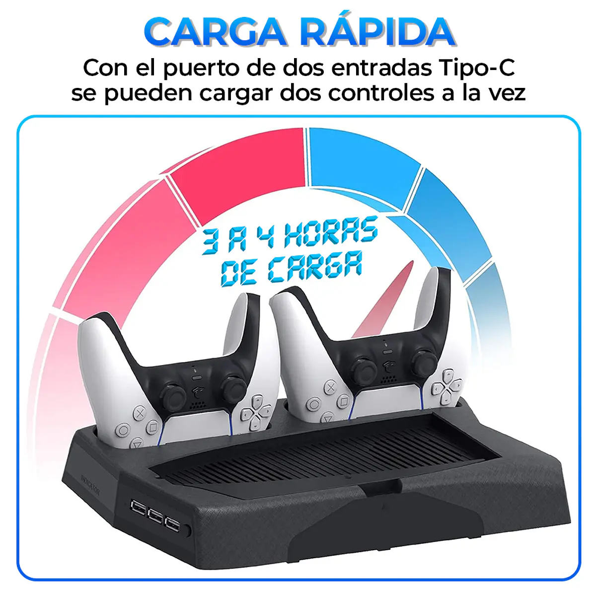 Base Cargador Ps5 Controles Y Soporte Case Con Ventilador