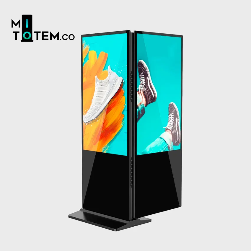 Tótem publicidad pantalla doble táctil digital interior