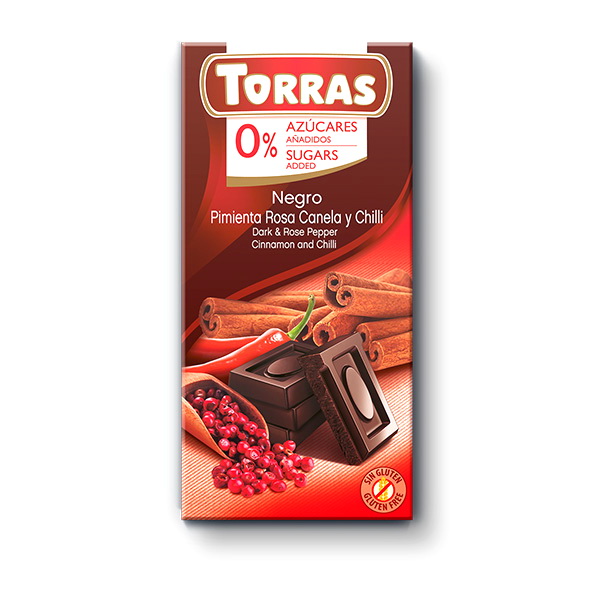 chocolate Torras, CHILI, negro, canela, pimienta rosa, 75...