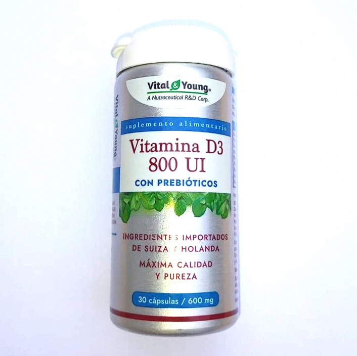 Vitamina D3 800UI con Prebióticos, 30 cápsulas, Vital &am...