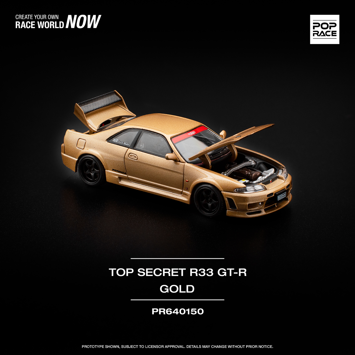 Pop Race 1:64 Top Secret Nissan GT-R R33 - Gold