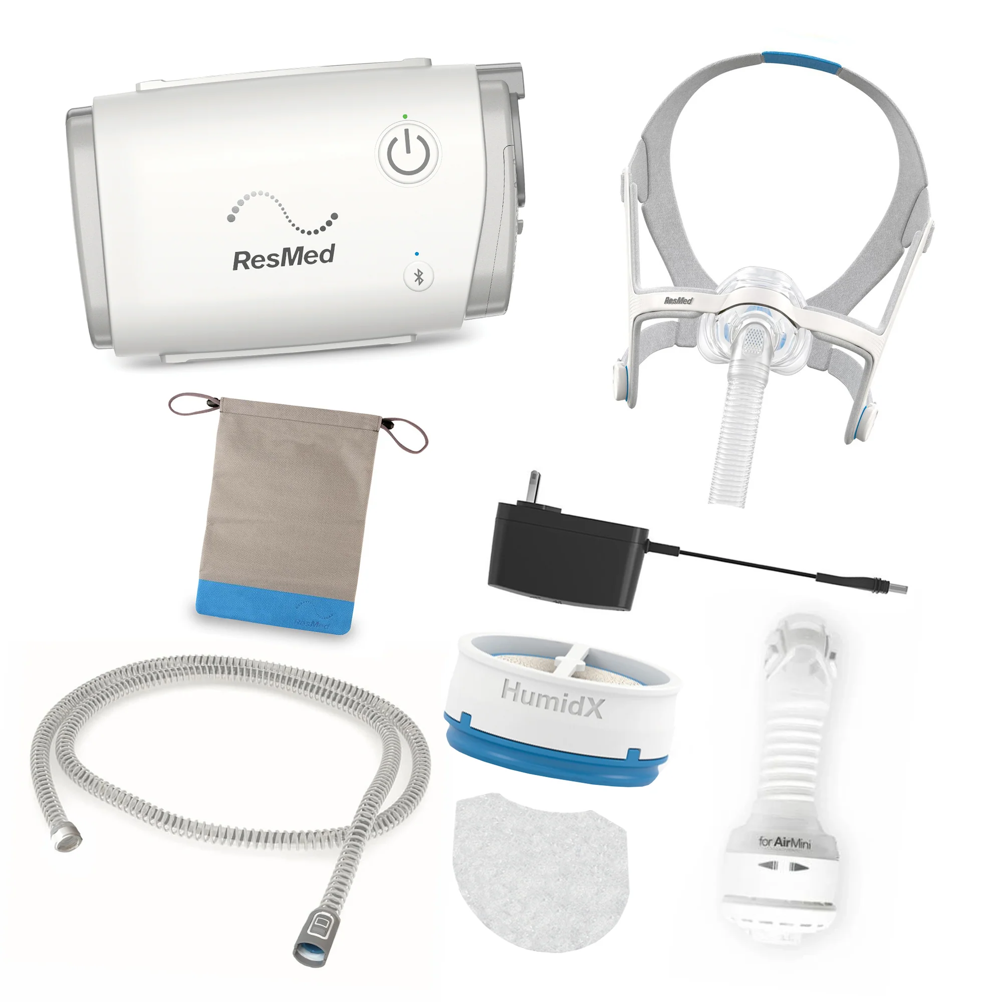 Combo CPAP de viaje AirMini con mascara AirFit F20 CPAP y ac