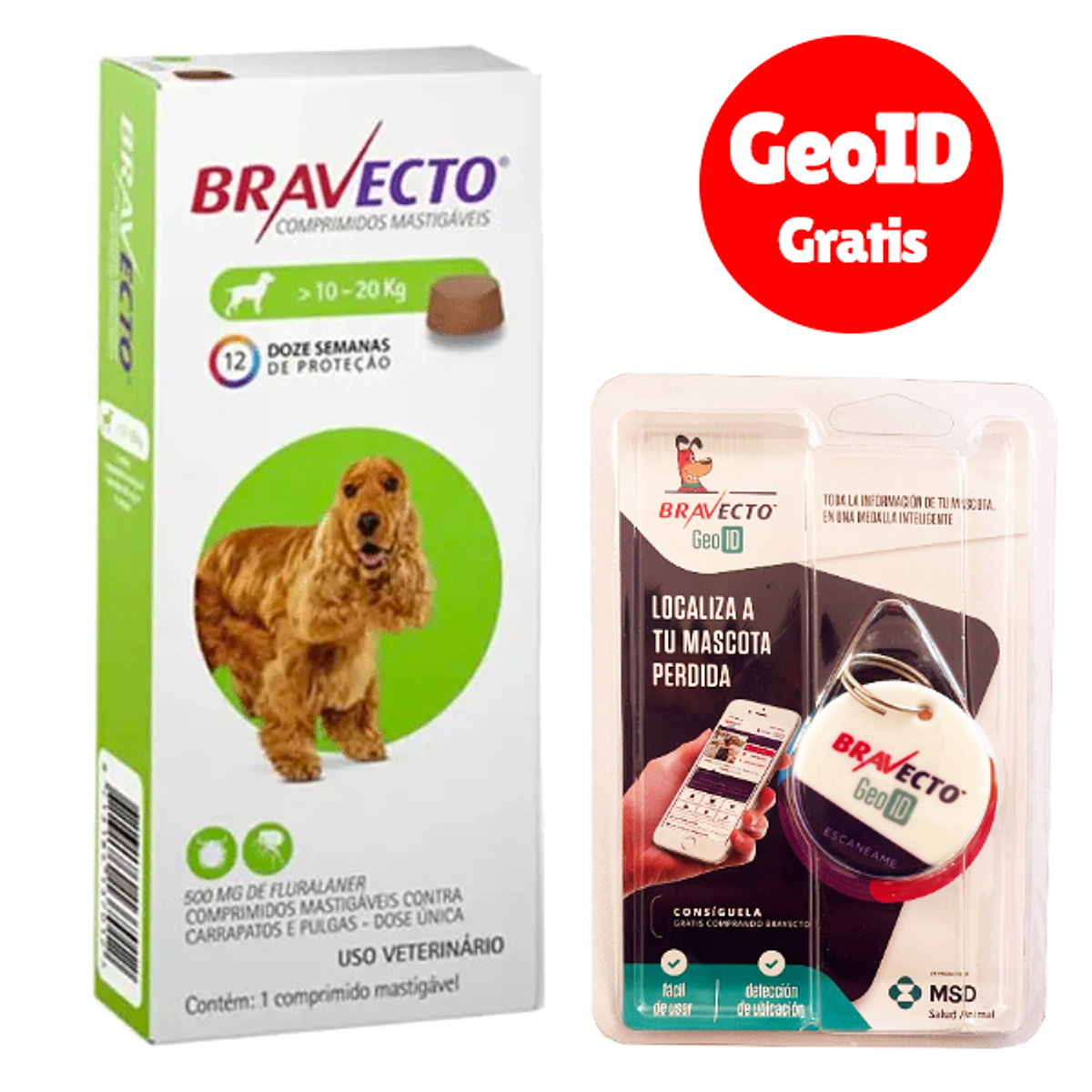Gratis GeoID + Bravecto Perros 10 Kg a 20 Kg