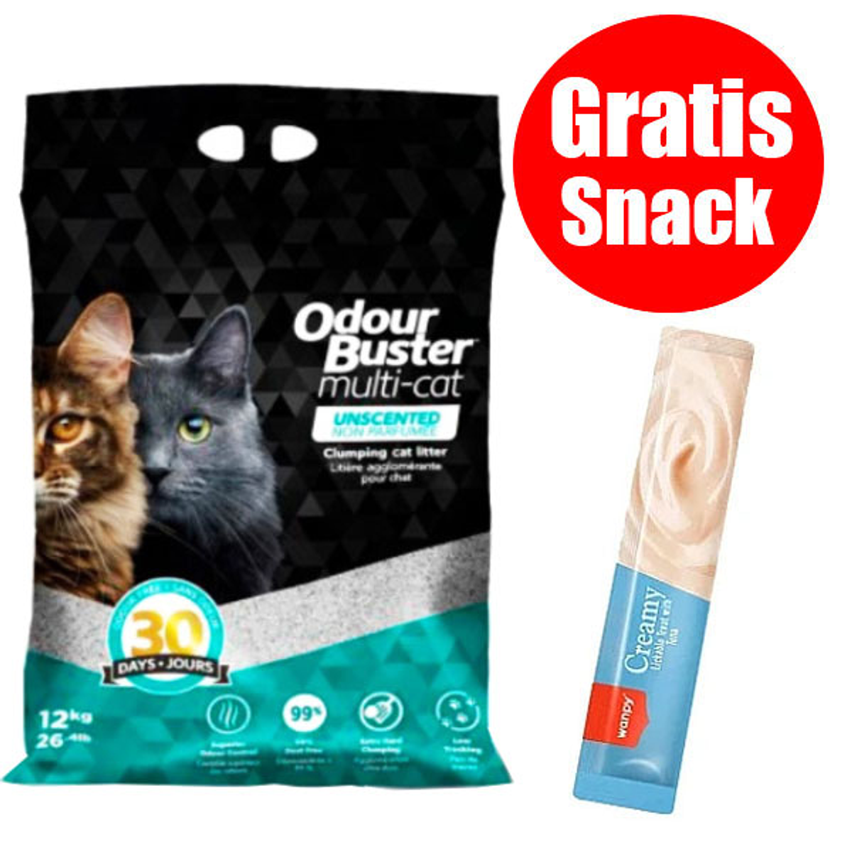 Gratis Snack + Odour Buster MultiCat Litter 12 Kg