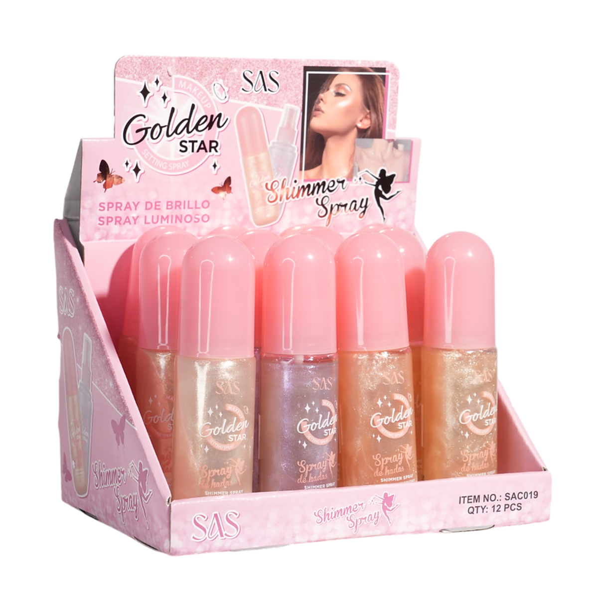 Display de 12 Brillos Corporales Golden Star Shimmer SAS Cos