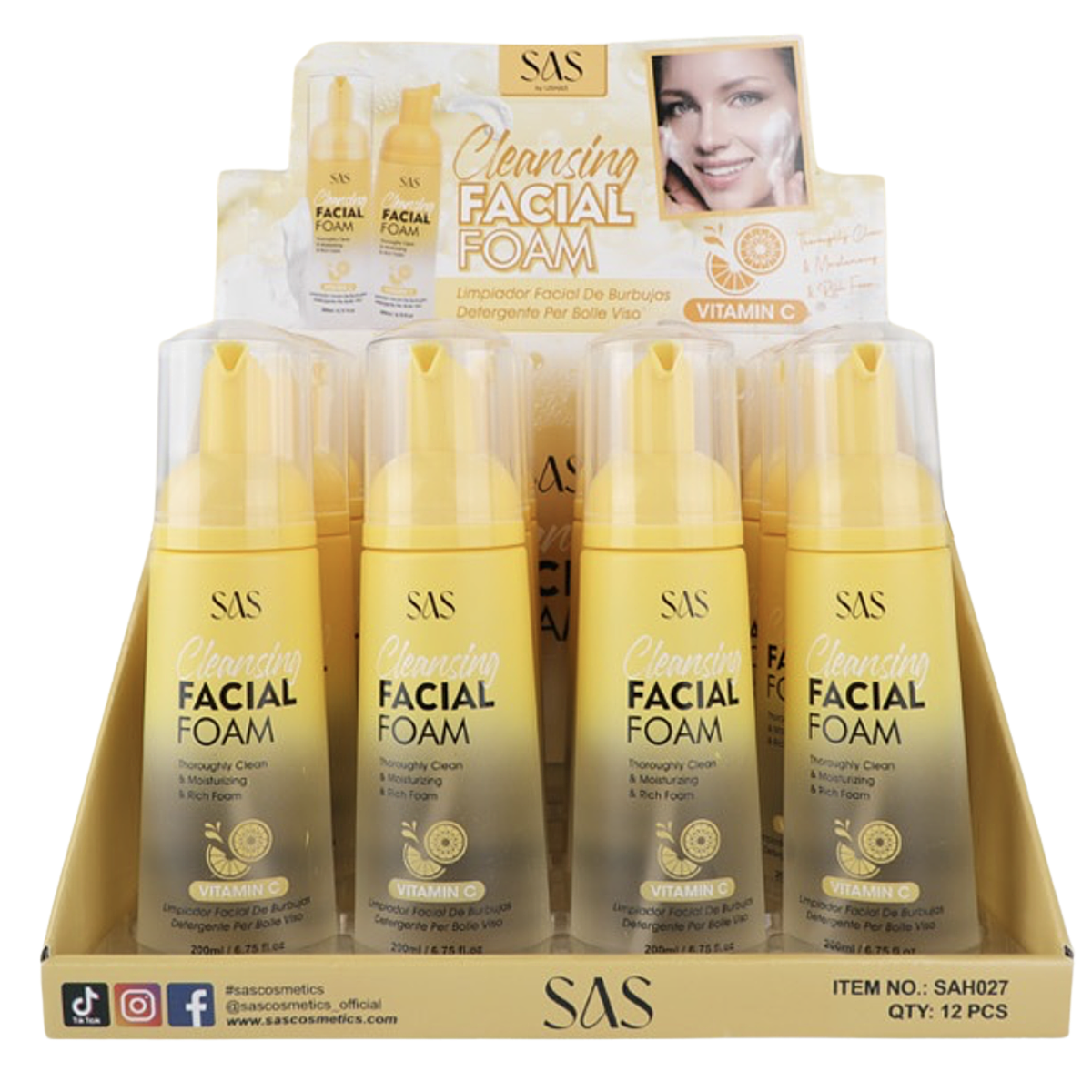 Display 12 Und de Limpiadora Facial SAS en espuma Cosmetics