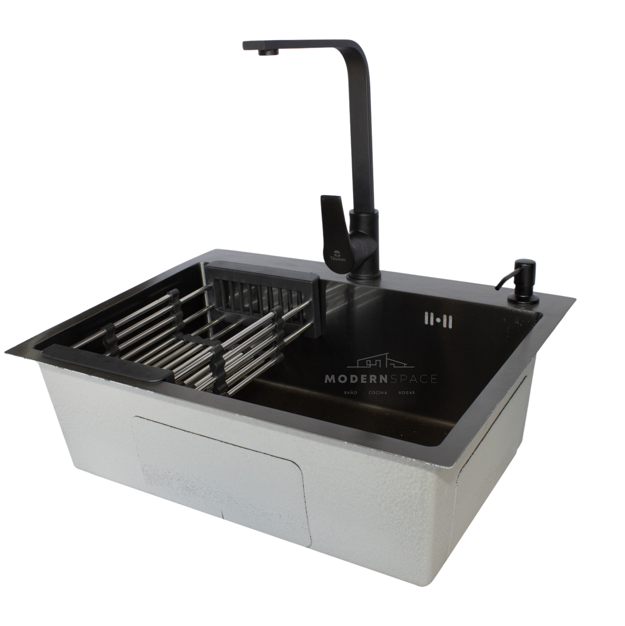 Lavaplatos 60x45 Cm Negro Acero Inoxidable, 2mm