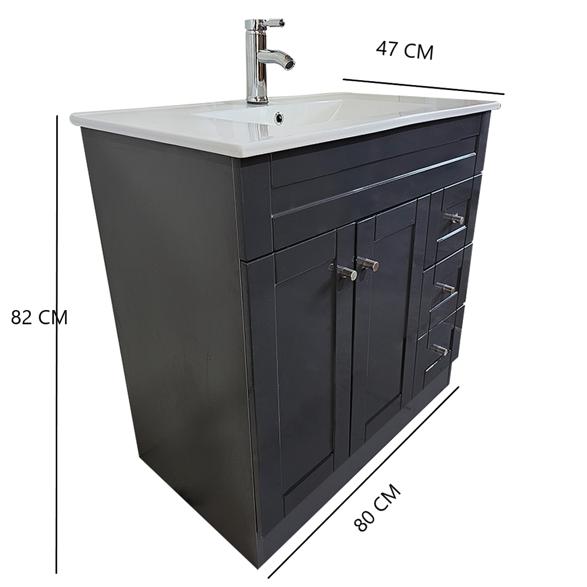 Mueble Vanitorio 80x47 Cm Termolaminado Grafito Completo