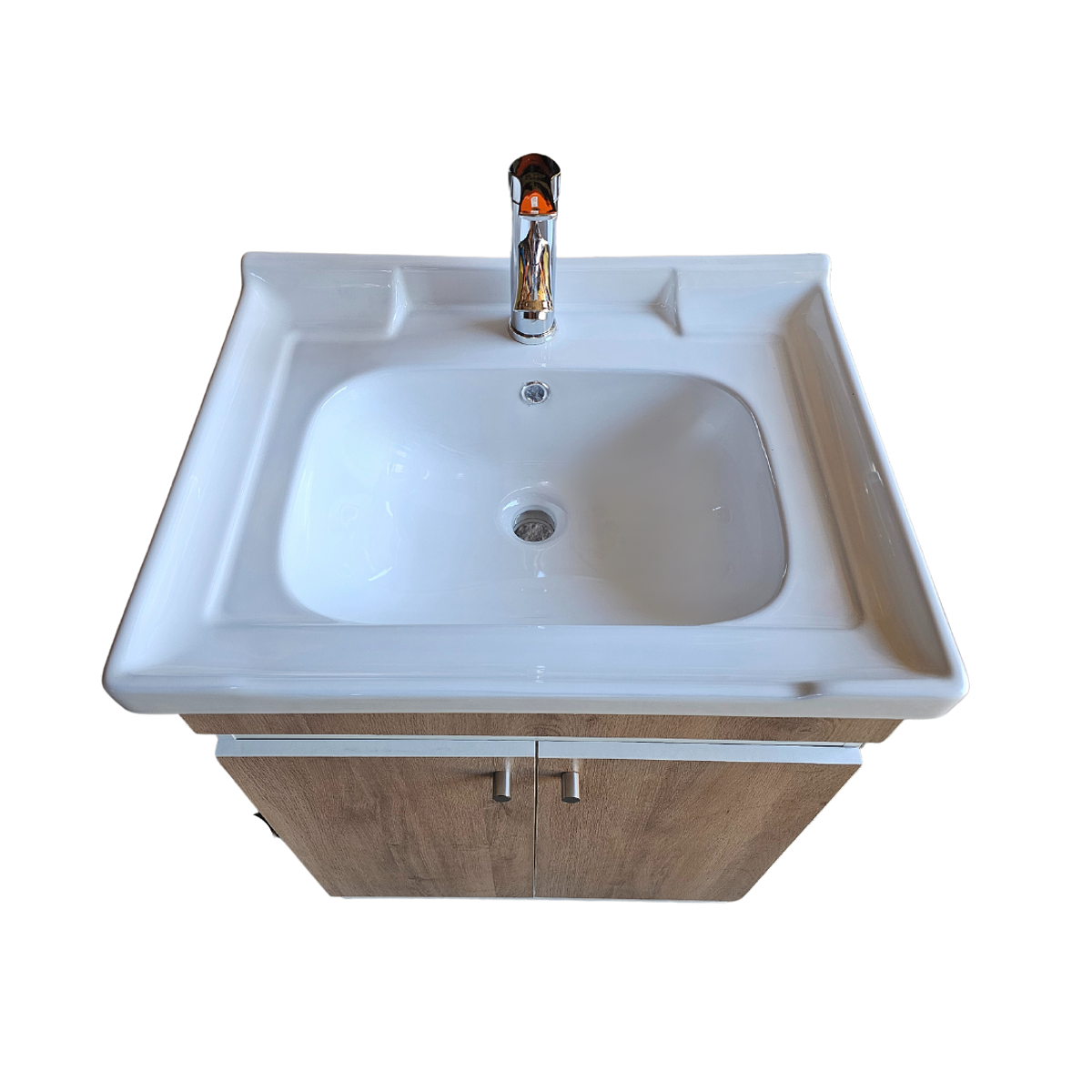 Vanitorio Mdf 60x47cm Color Jerez, Loza Con Borde + Grifería