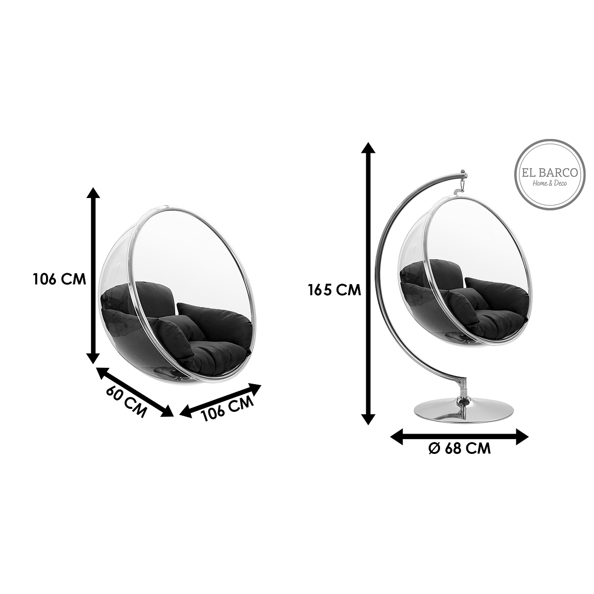 Silla Colgante Transparente Estructura Plateada