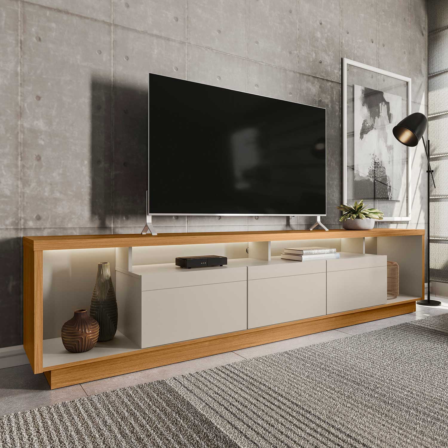 Rack Tv Estoril 75 con Luz Led 218x56x38