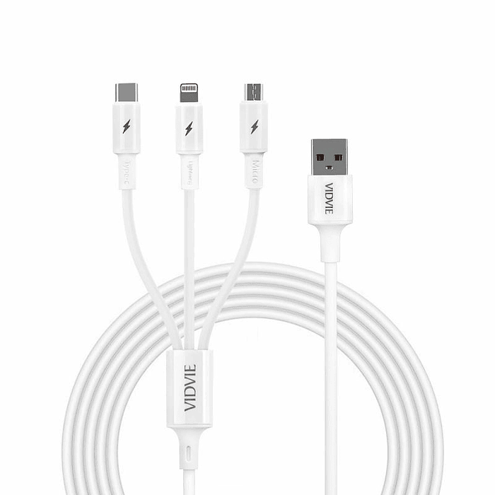 Cable Vidvie CB4003 USB 3 en 1 (Lightning, Tipo C y V8/Micro