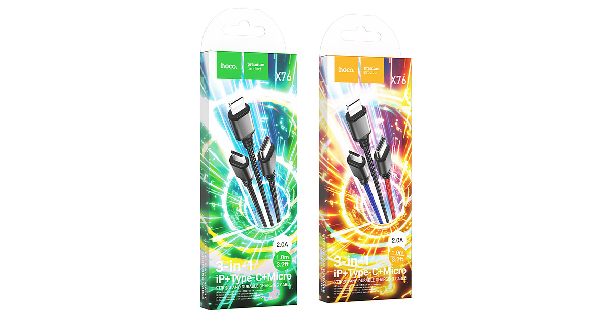 Cable Hoco X76 3 en 1 Lightning/Micro-USB/Type-C