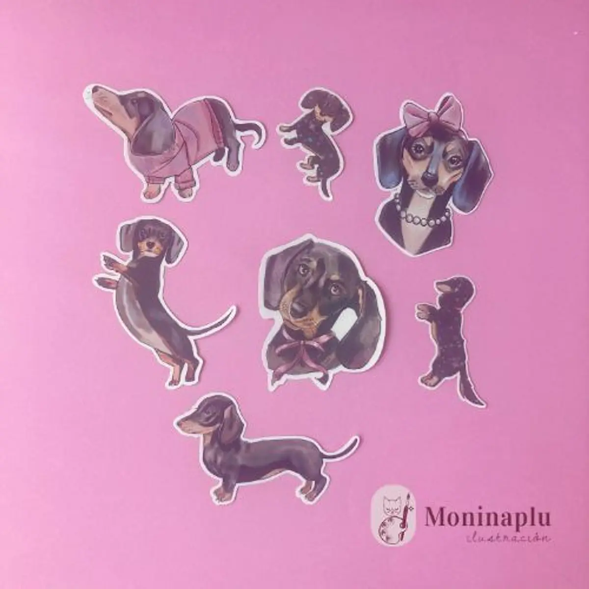 Set de Stickers Perritos Salchicha elegantes