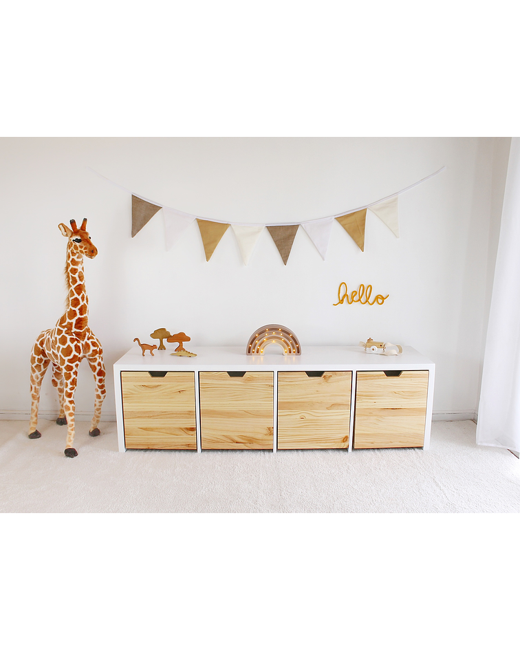 Mueble organizador base blanca / cajones de madera con rueda