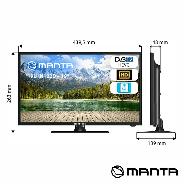 TV LED 19 HD HDMI USB Colunas 2X3W 220V/12V Manta Autocarav