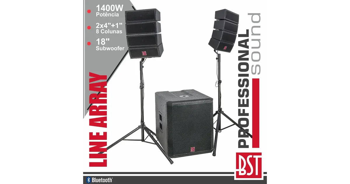 Sistema Line-Array Ativo 8 Colunas 2x4 E SUB 18 1400W BST