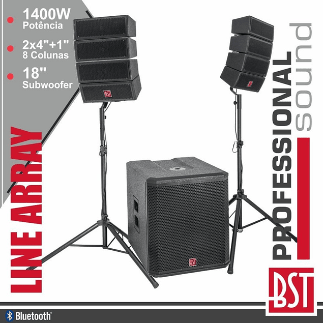 Sistema Line-Array Ativo 8 Colunas 2x4 E SUB 18 1400W BST