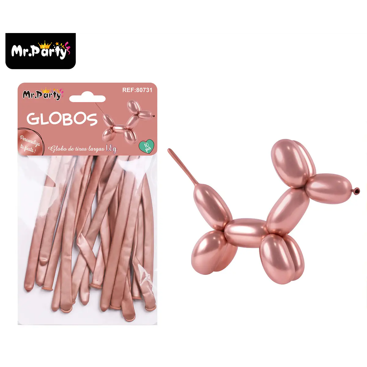 Globos largos metalizados cromados dorado rosa 110cm 10pcs