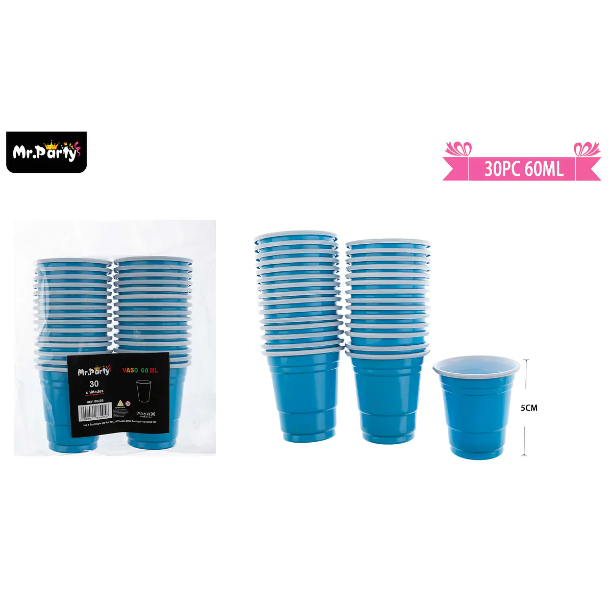Vasos plásticos shot desechable celeste 60ML 30pcs