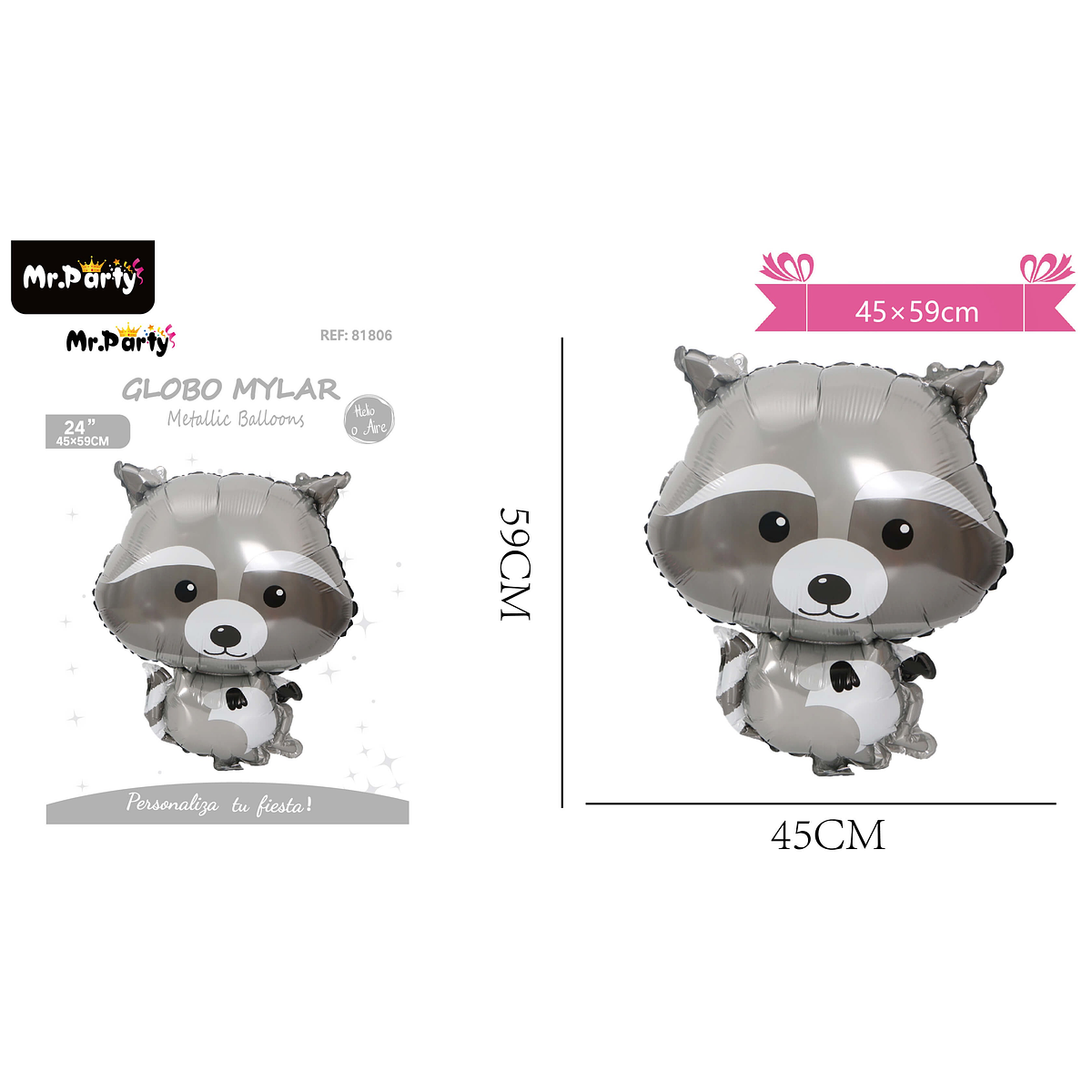 Globo metálico mapache 45*59cm