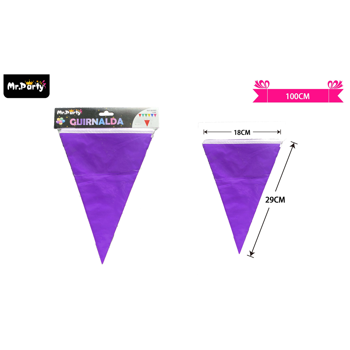Guirnaldas banderín triángulo 10m morado