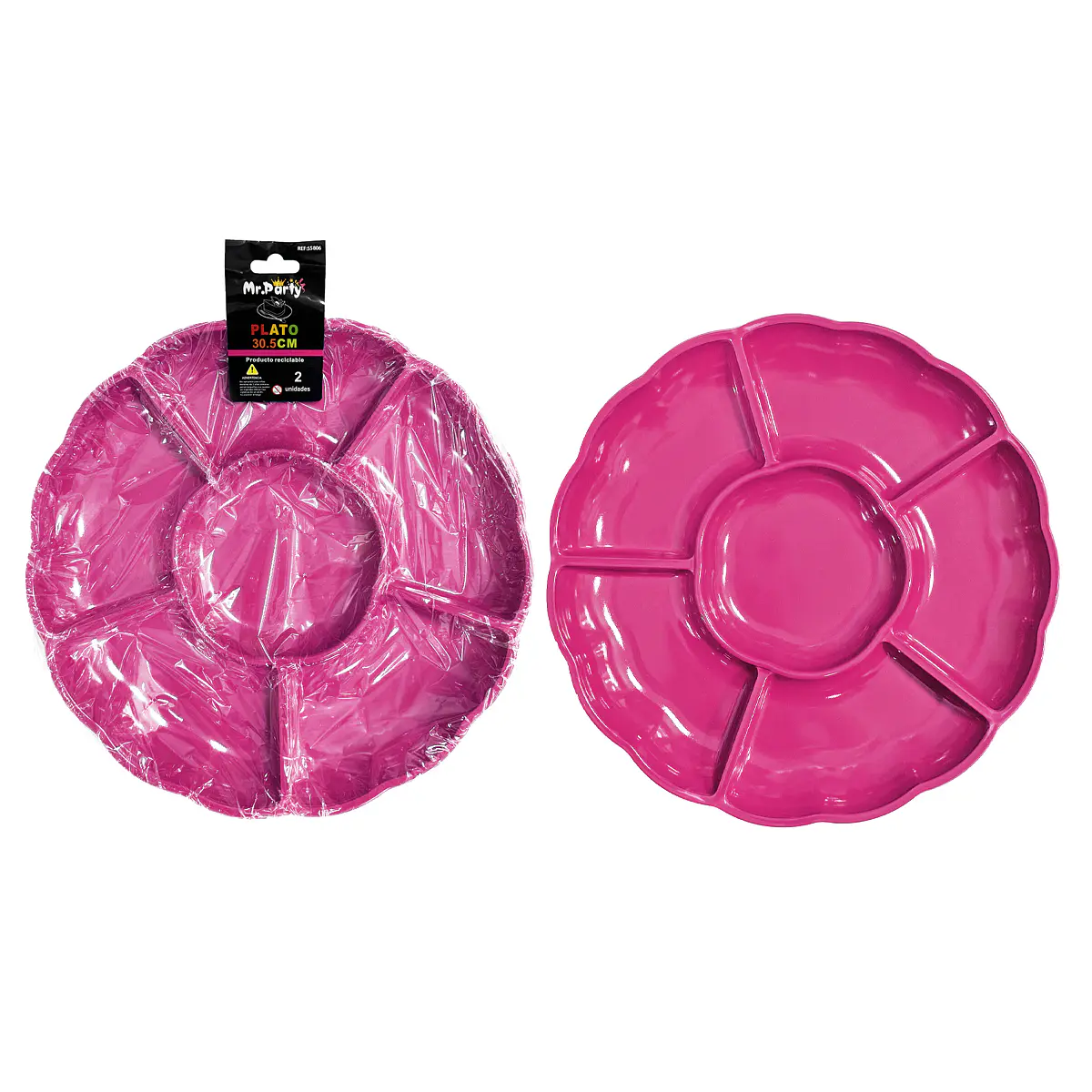Plato bandeja plástica con division fucsia 30.5cm 2pcs