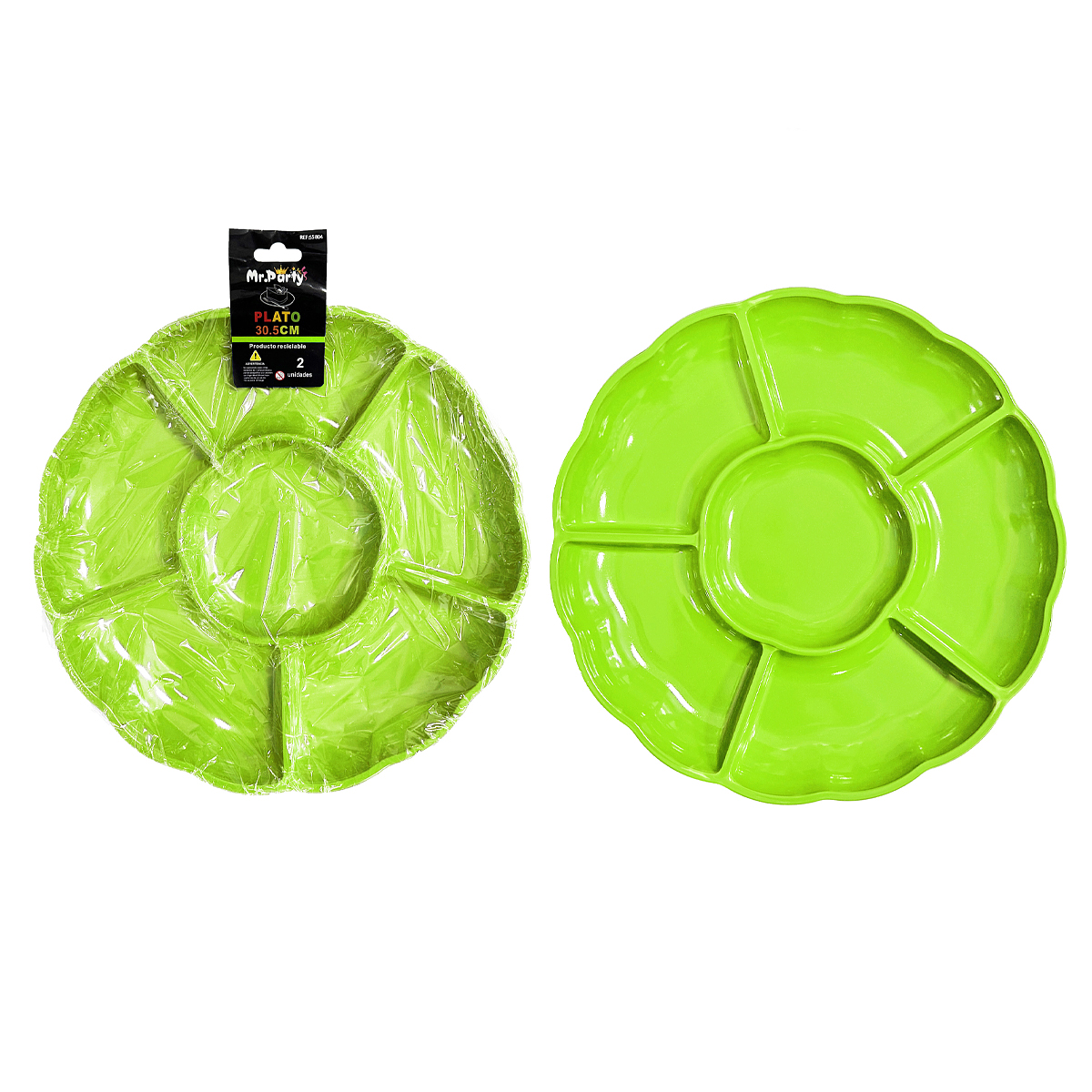 Bandeja plástica verde con division 30.5cm 2pcs