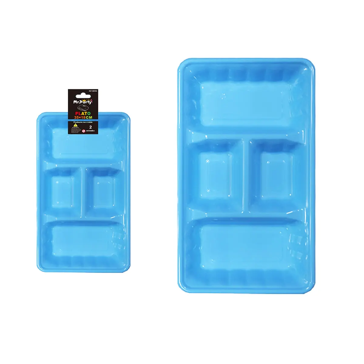 Bandeja rectangular de plástico con division azul 2pcs 35...