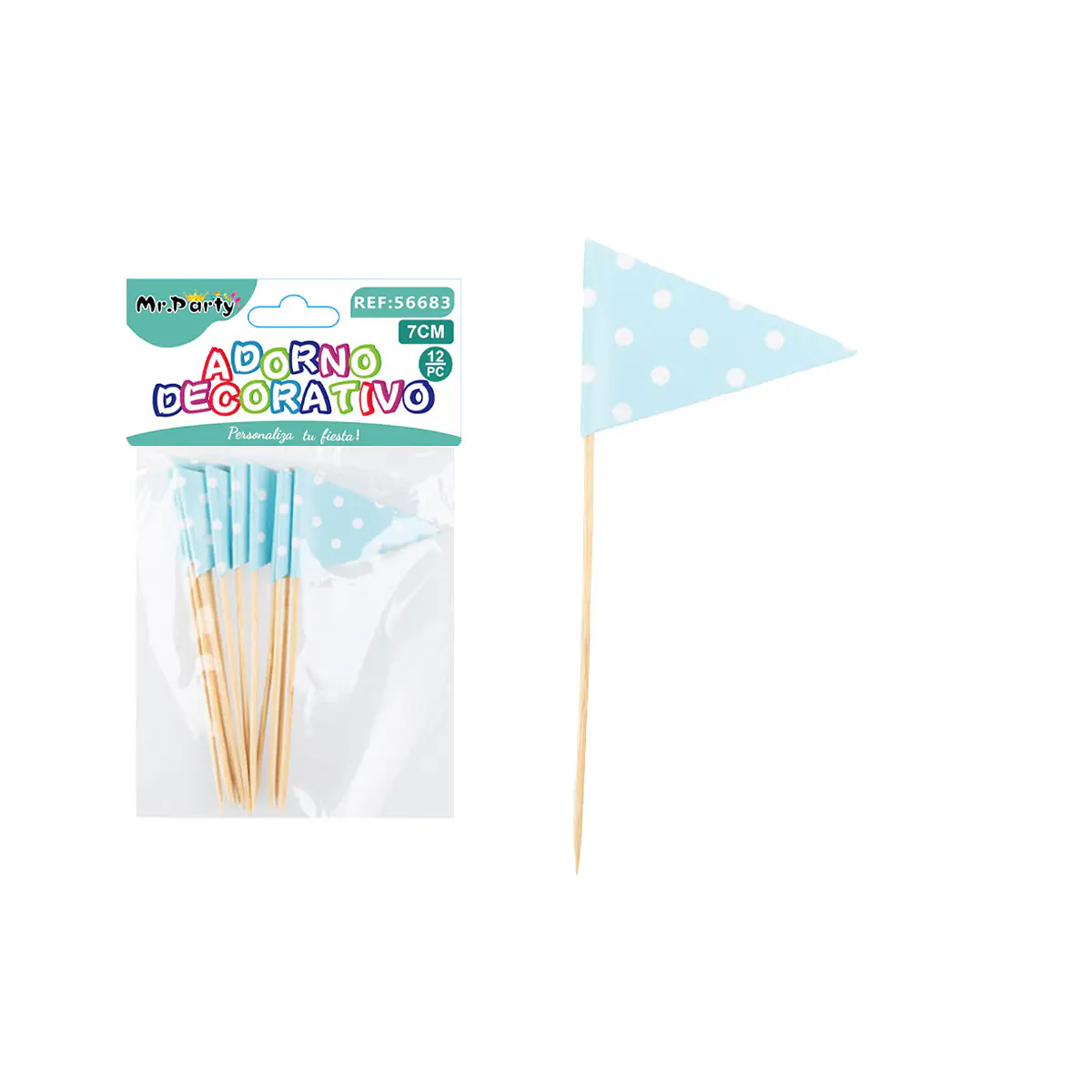 Palillo banderín azul 7cm 12pcs