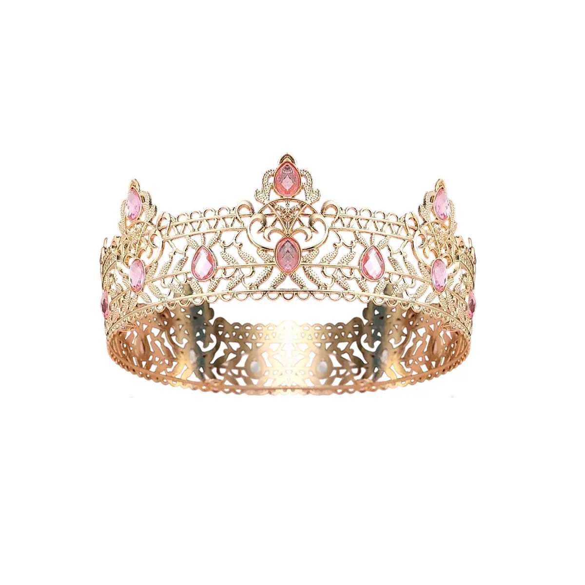 Corona de reina de metal calado con cristales rosas 5*15cm