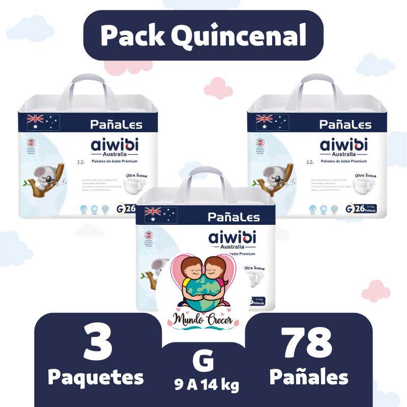 Aiwibi Premium Pack Quincenal de 78 Pañales Talla G