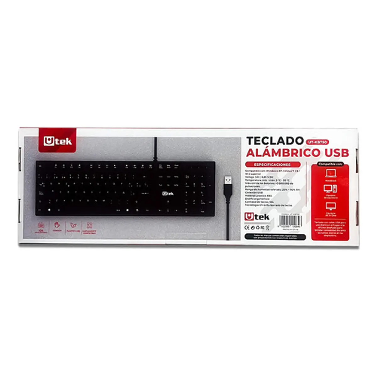 Teclado Alámbrico Usb Multimedia Teclas Slim Ut-kb750 Tec...