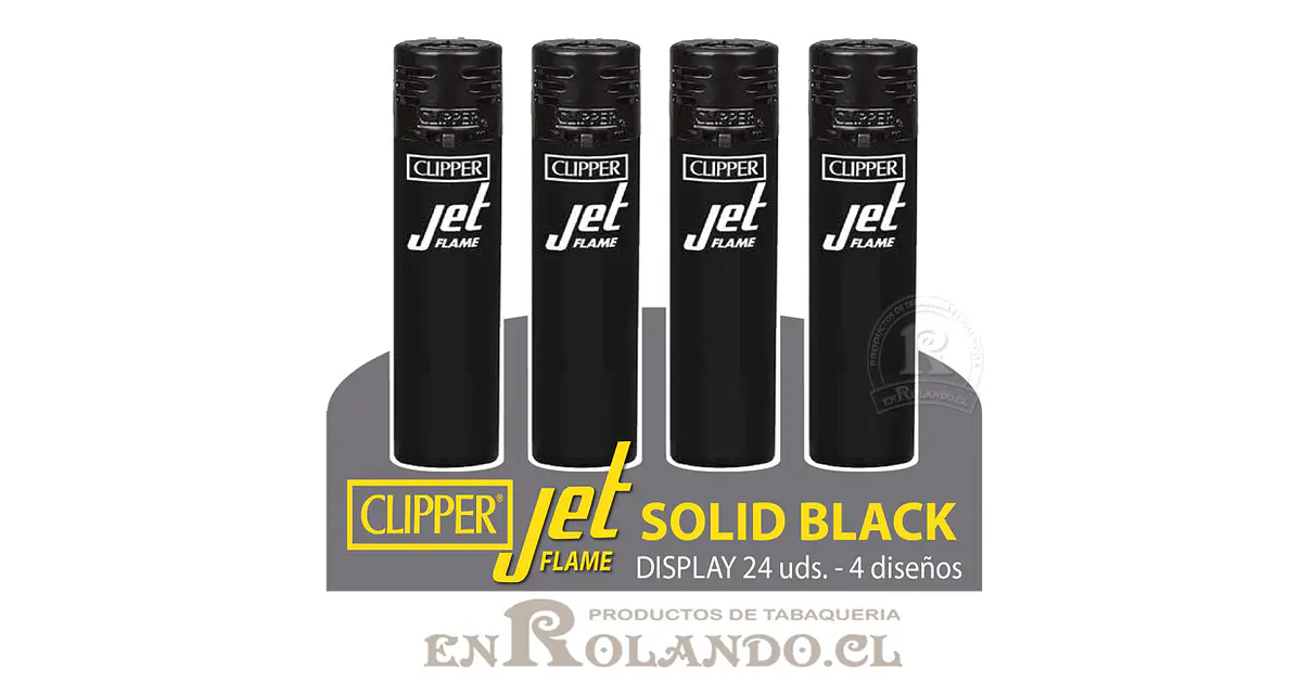 Encendedor Clipper Jet Flame - Solid Black - 24 Uds.