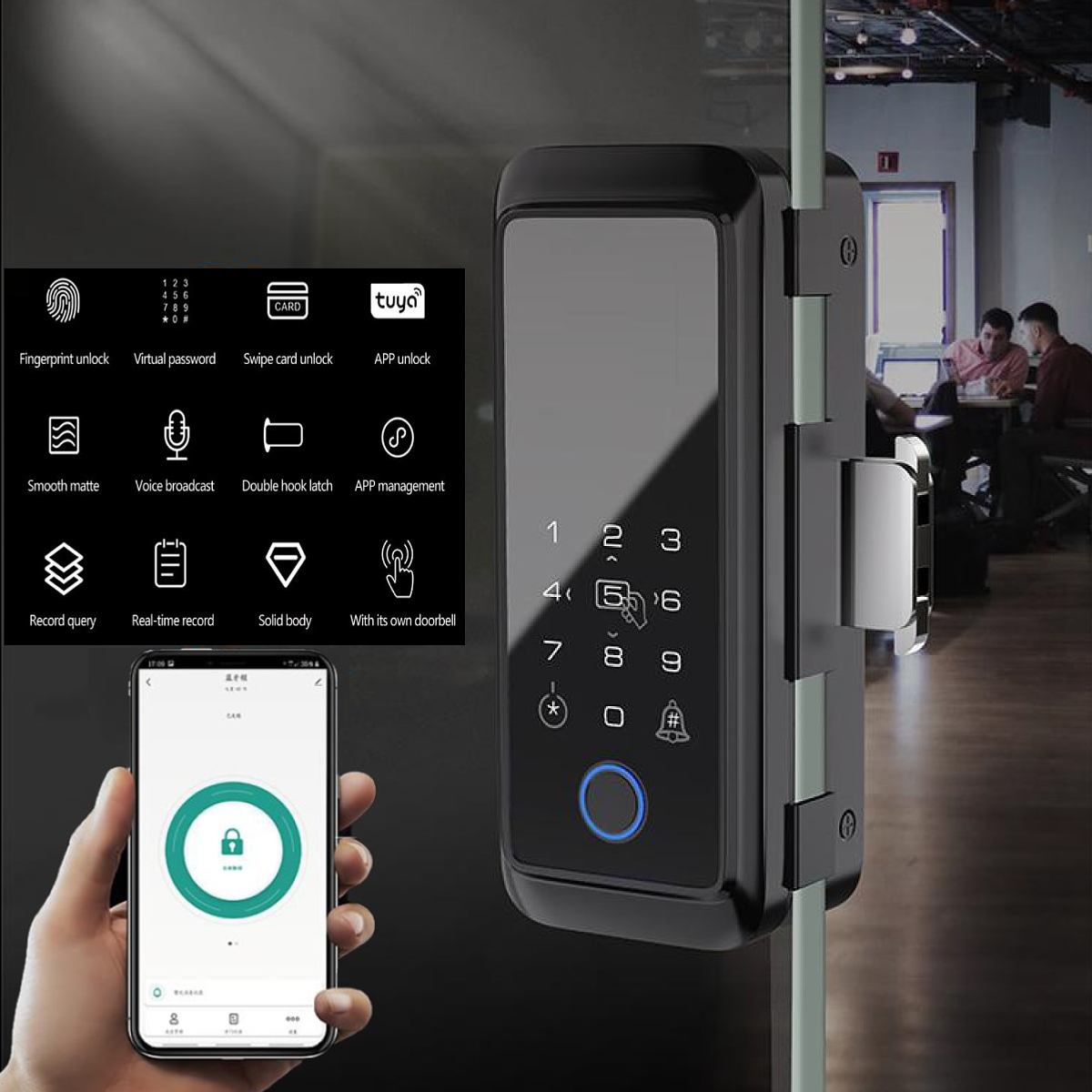 Cerradura Digital MSDC2 BLE Tuya para puertas de vidrio