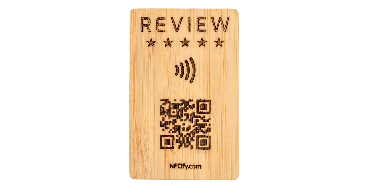 Review QR NFC contactless card in wood