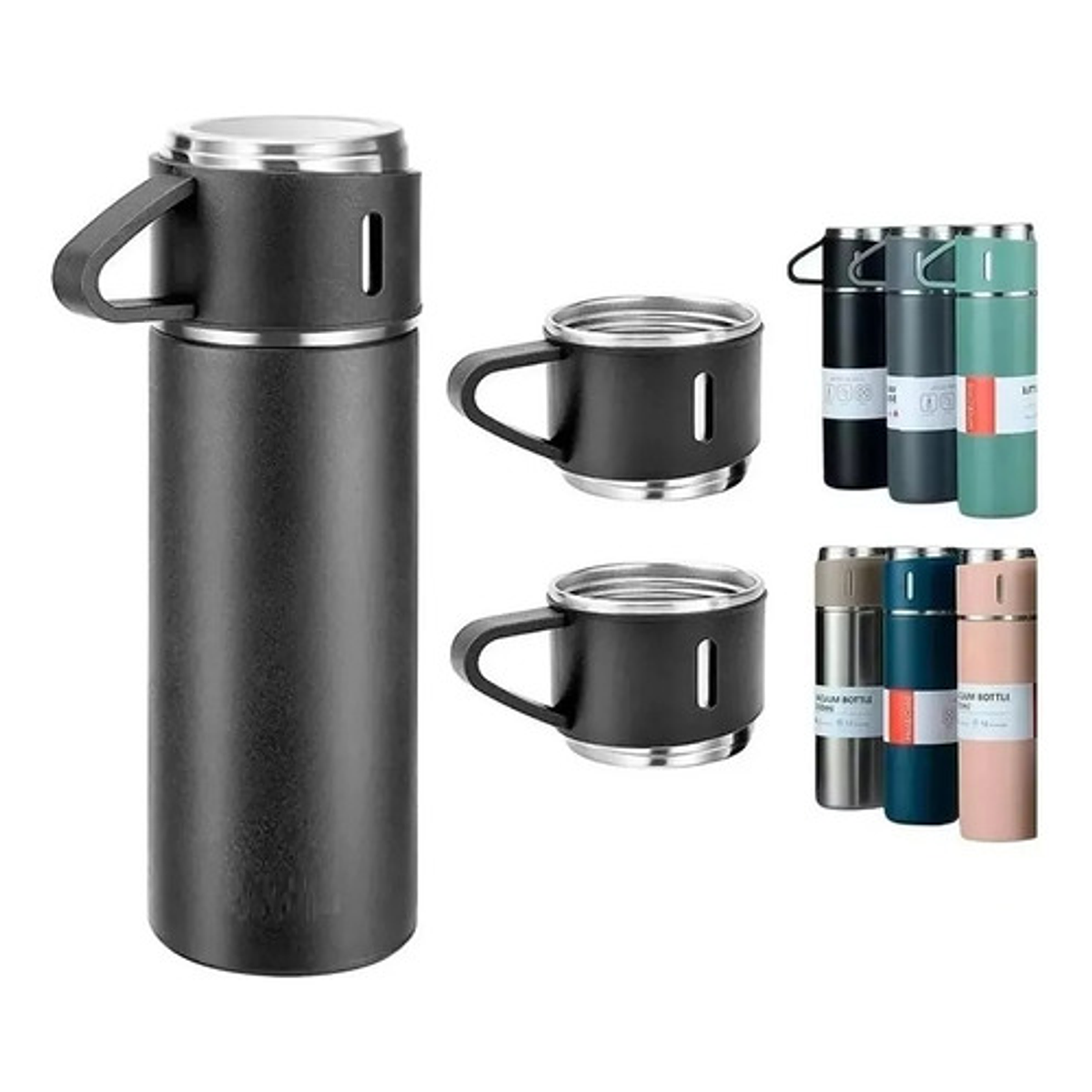 Set Termo Vaso Térmico Acero Inox 500ml + 3 Tazas Tapa X L | PCZ MARKET