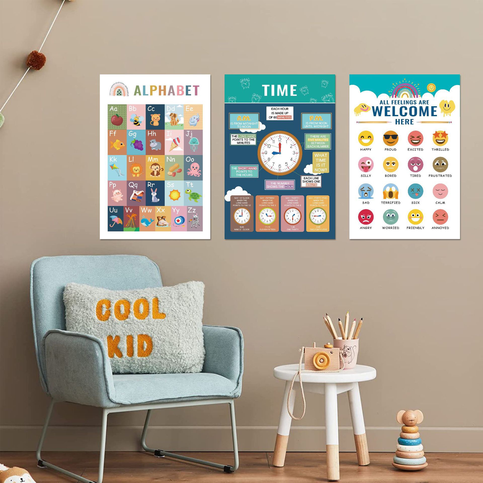 Póster de aprendizaje de inglés para niños y bebés