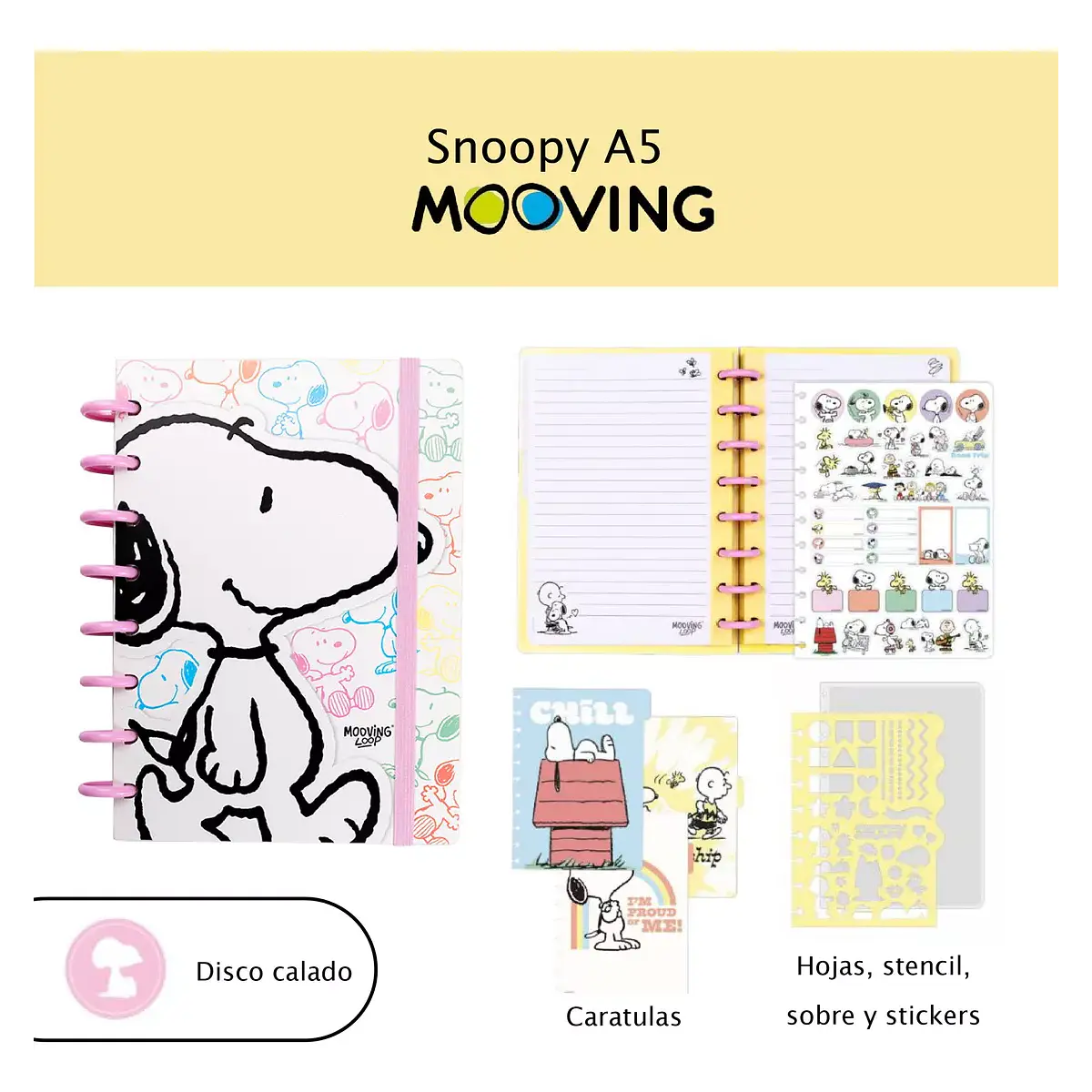 Cuaderno Discos Mooving A5 Snoopy