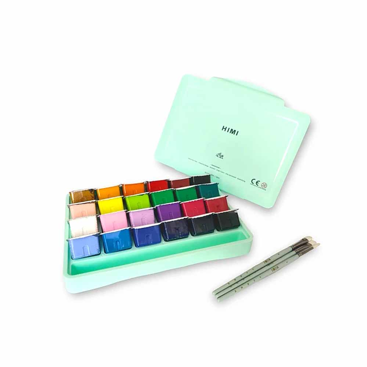 HIMI SET GOUACHE 24 COLORES / 30GR INCLUYE 3 PINCELE...